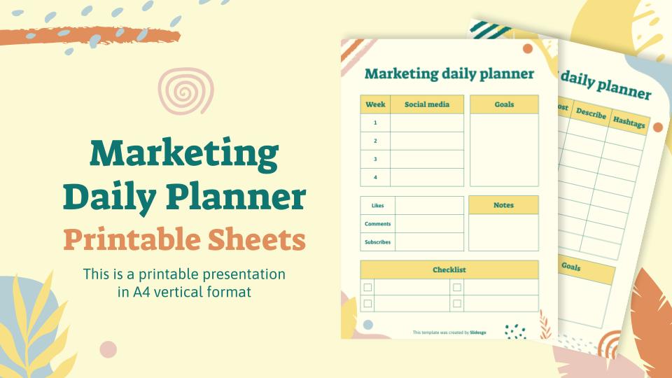 Marketing Daily Planner Printable Sheets Presentation