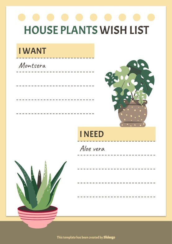 House Plants Wish List | Google Slides & PPT