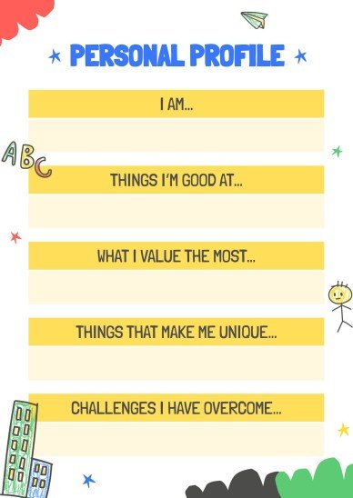 Personal Profile Printable Worksheets for Elementary