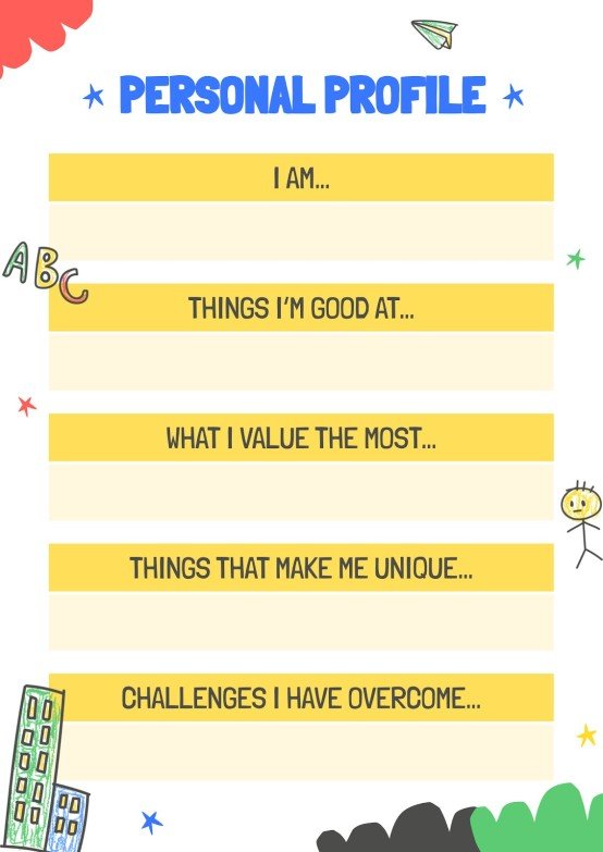 Personal Profile Printable Worksheets for Elementary