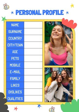 Personal Profile Printable Worksheets for Elementary