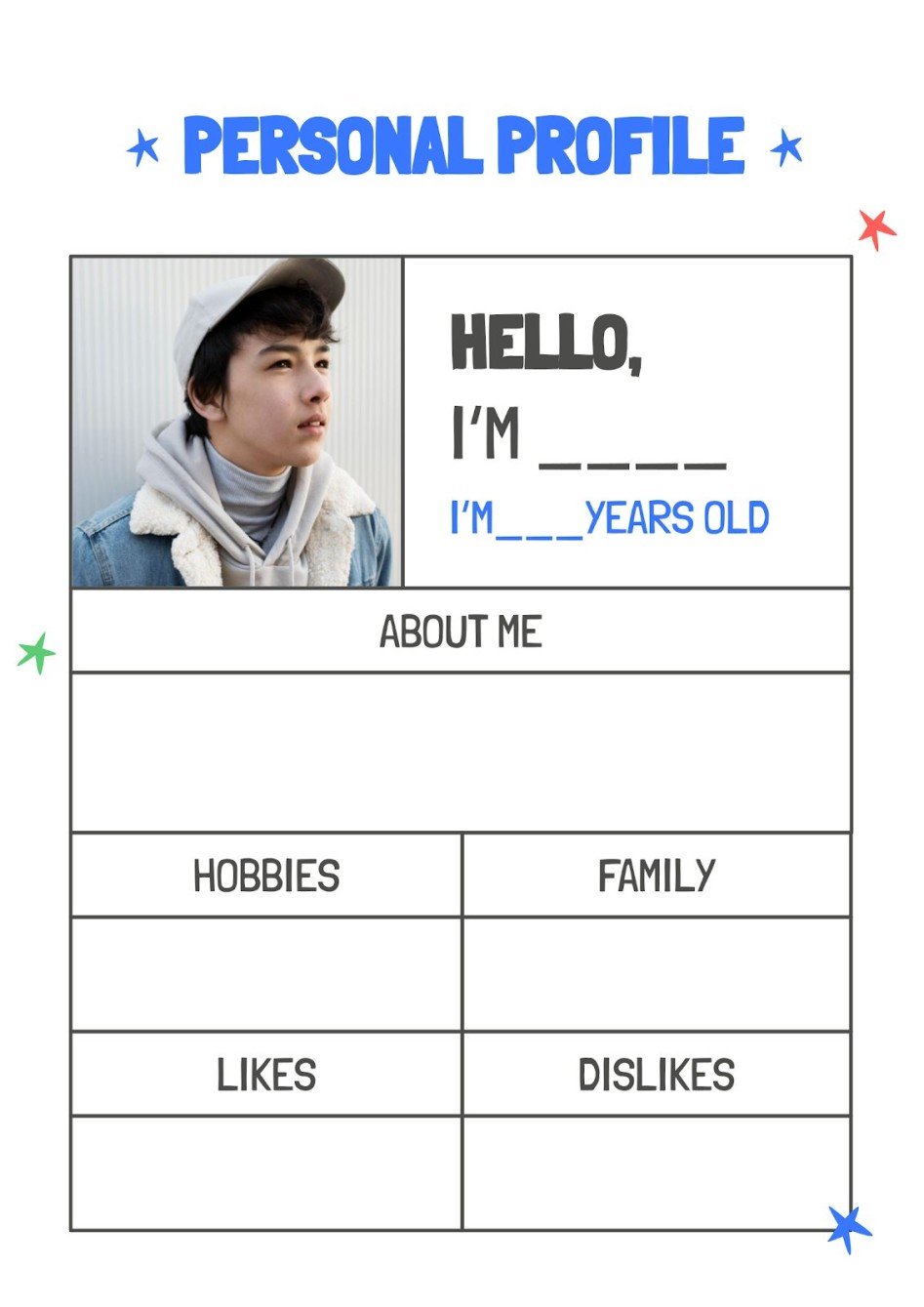 Personal Profile Printable Worksheets for Elementary
