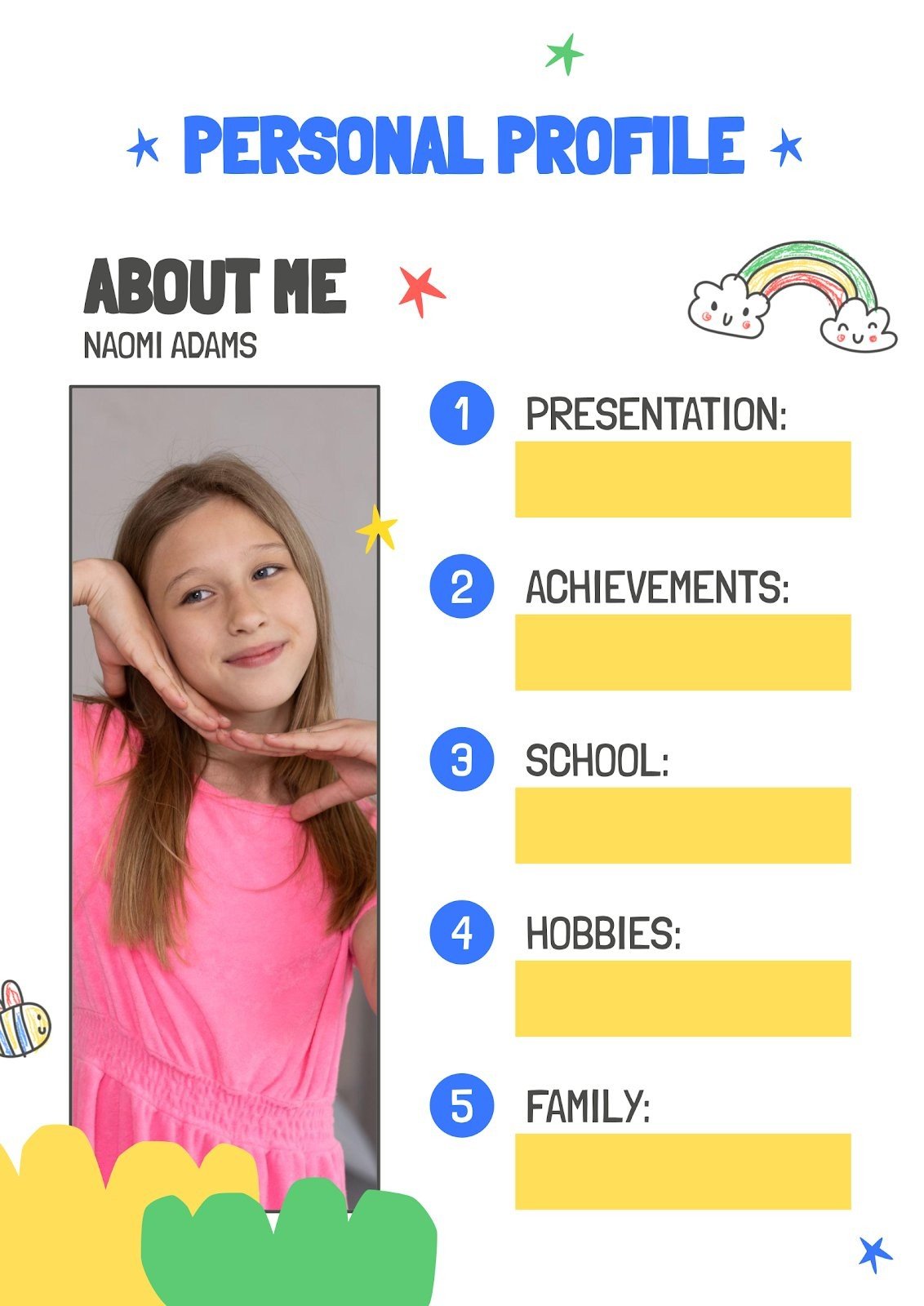 Personal Profile Printable Worksheets for Elementary