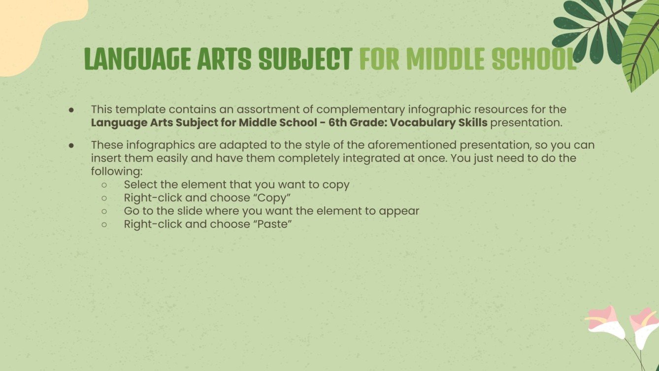 Middle School Language Arts: Vocabulary Skills Infographics