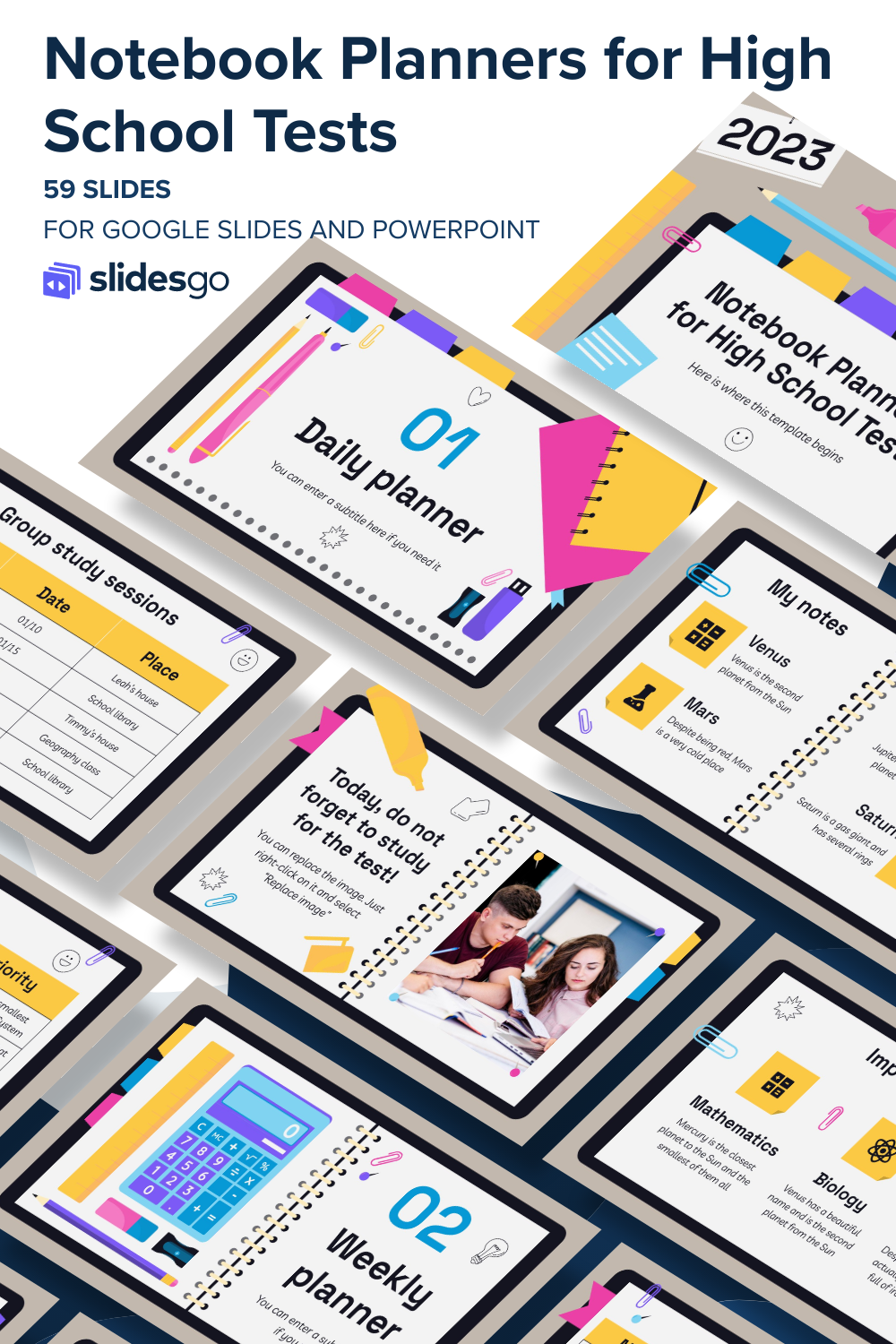 Notebook Planners for High School Tests | Google Slides