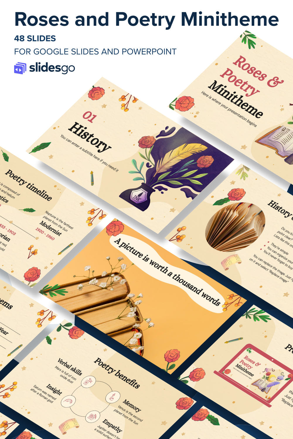 Roses and Poetry Minitheme | Google Slides & PowerPoint