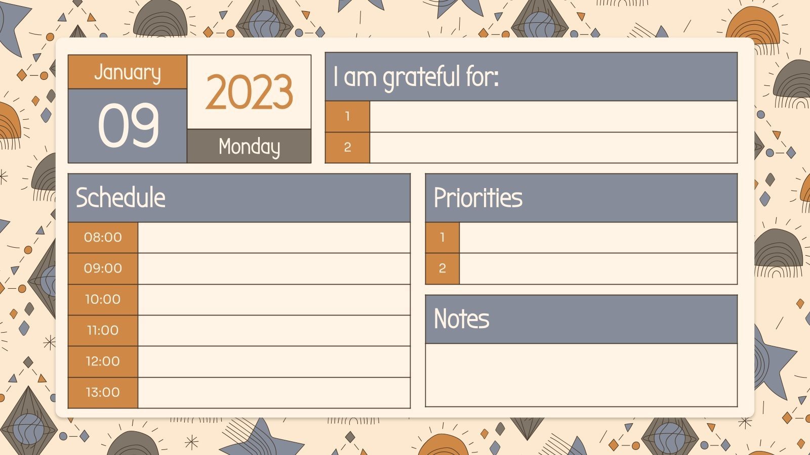 Agenda diaria estilo boho 2023 | Google Slides y PowerPoint