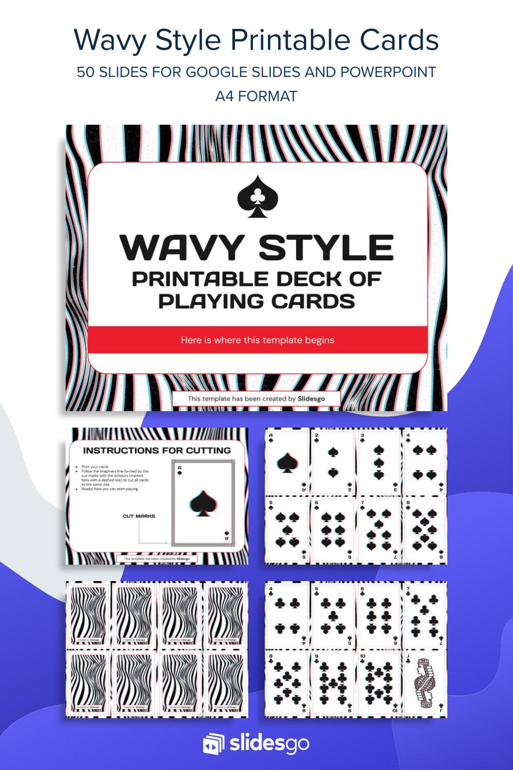 Wavy Style Printable Deck of Playing Cards | Google Slides