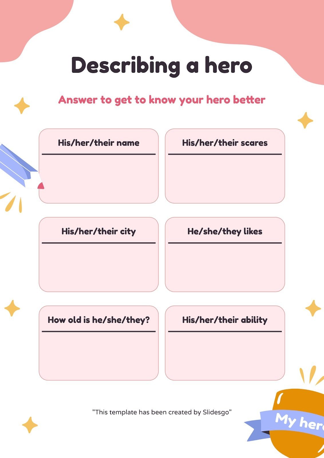 Worksheets for Elementary School: Describing My Hero