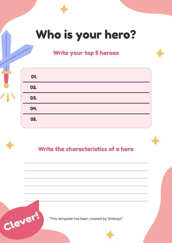 Worksheets for Elementary School: Describing My Hero