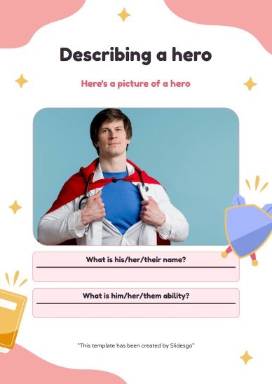 Worksheets for Elementary School: Describing My Hero