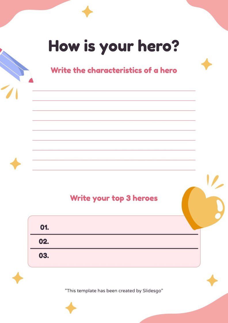 Worksheets for Elementary School: Describing My Hero