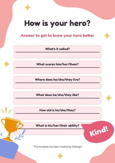 Worksheets for Elementary School: Describing My Hero