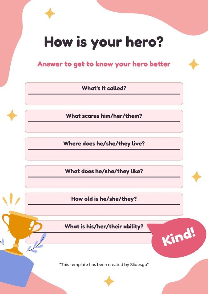 Worksheets for Elementary School: Describing My Hero
