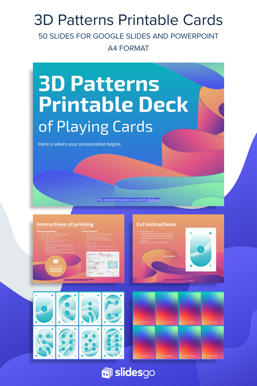 3D Patterns Printable Deck of Playing Cards | Google Slides