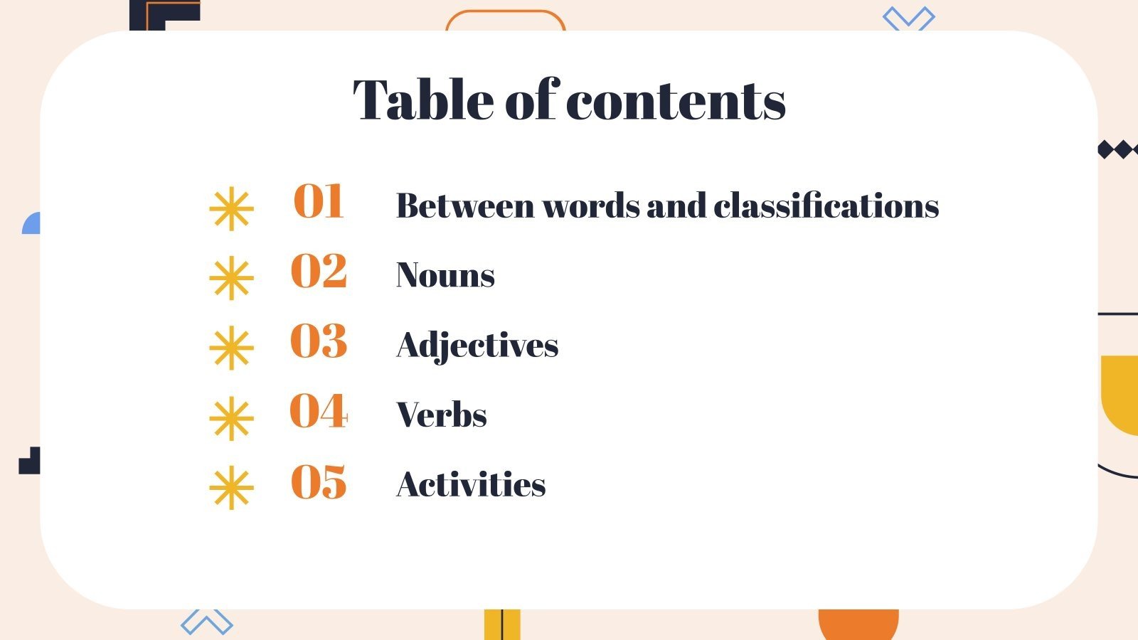 Word Classification: Nouns, Adjectives and Verbs