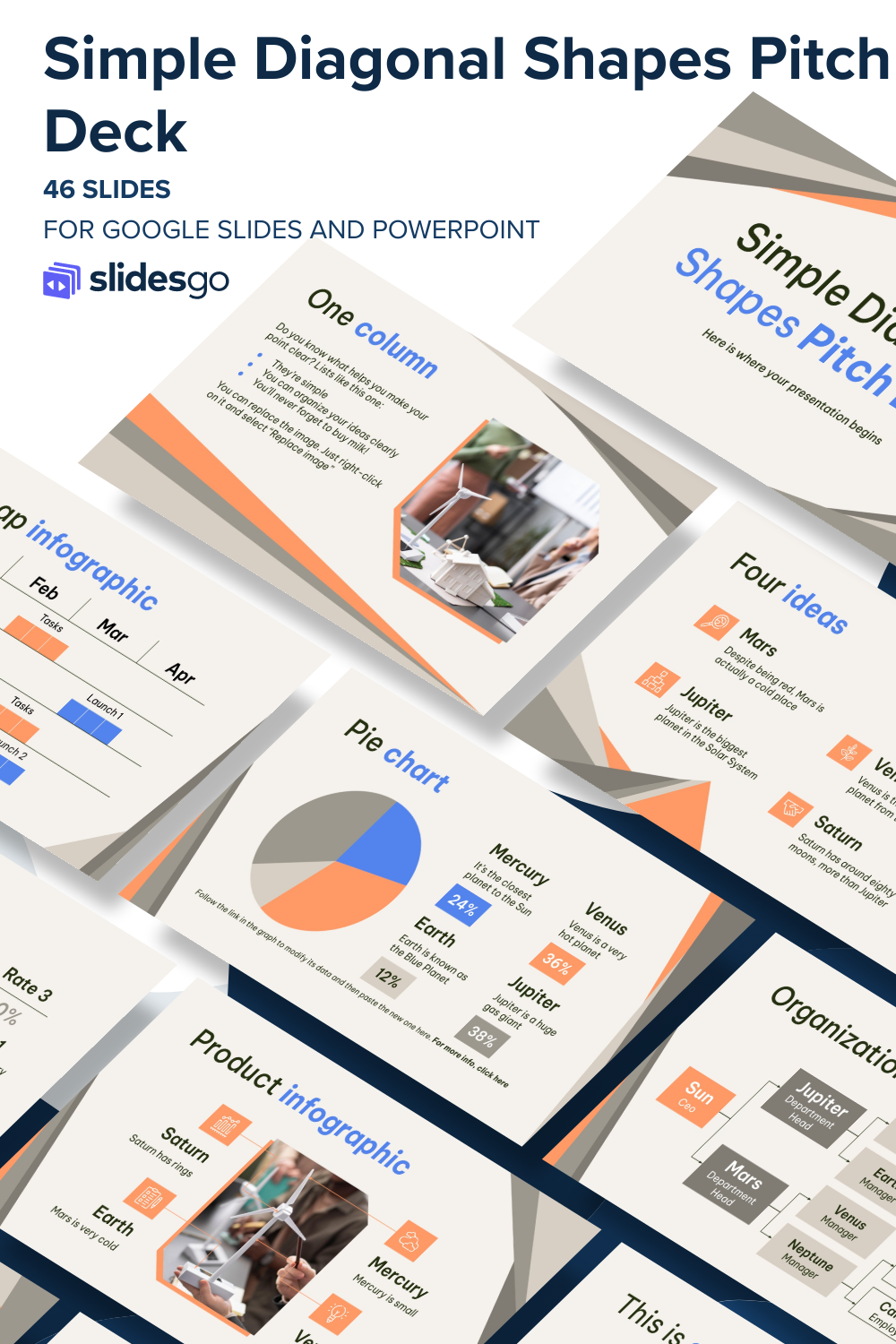 Simple Diagonal Shapes Pitch Deck | Google Slides & PPT