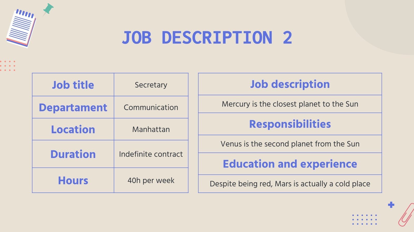Secretary Job Description | Google Slides & PPT