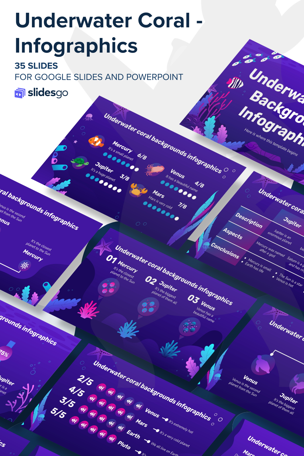 Underwater Coral Backgrounds Infographics | Google Slides