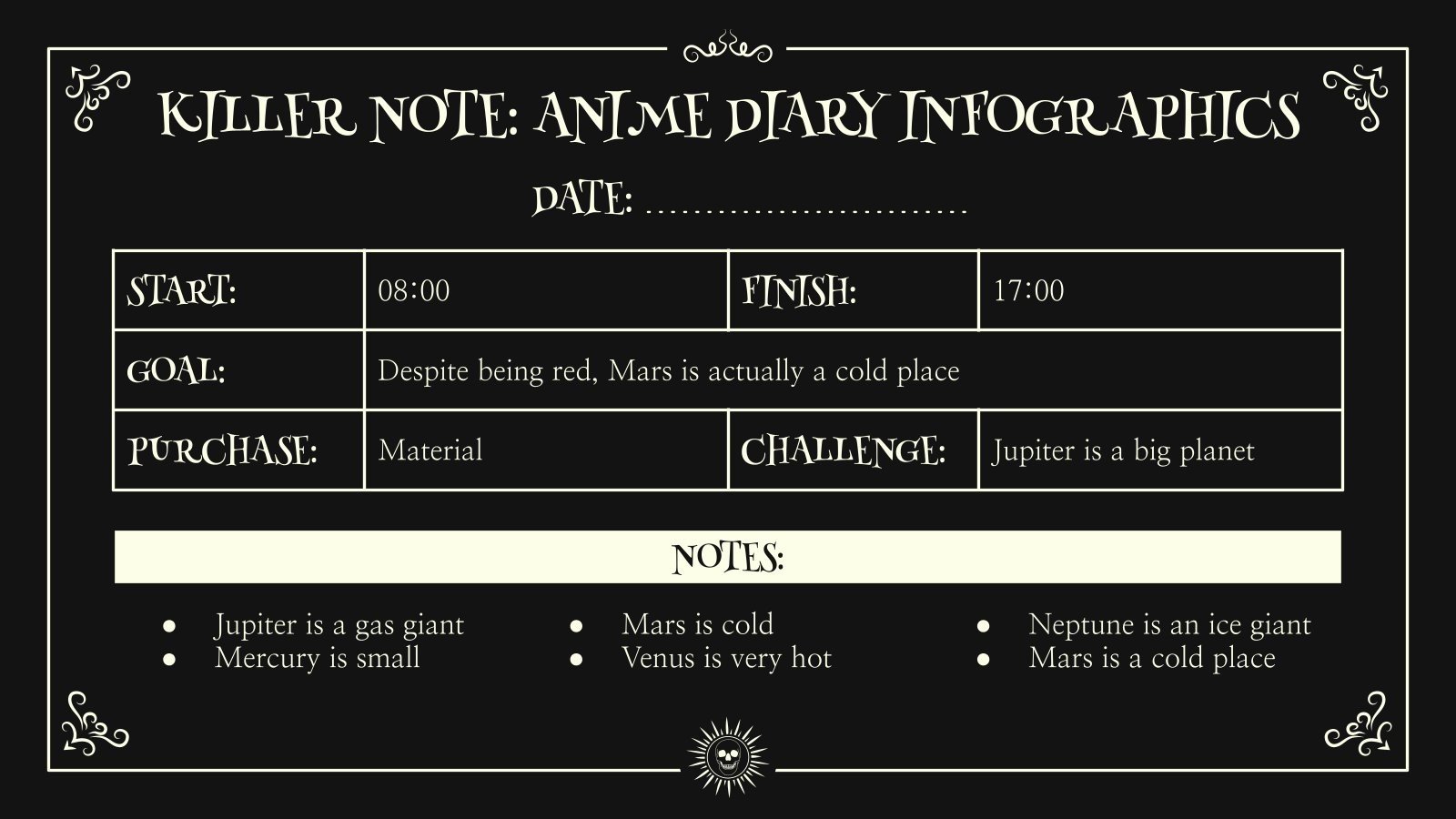 Killer Note: Anime Diary Infographics | Google Slides & PPT