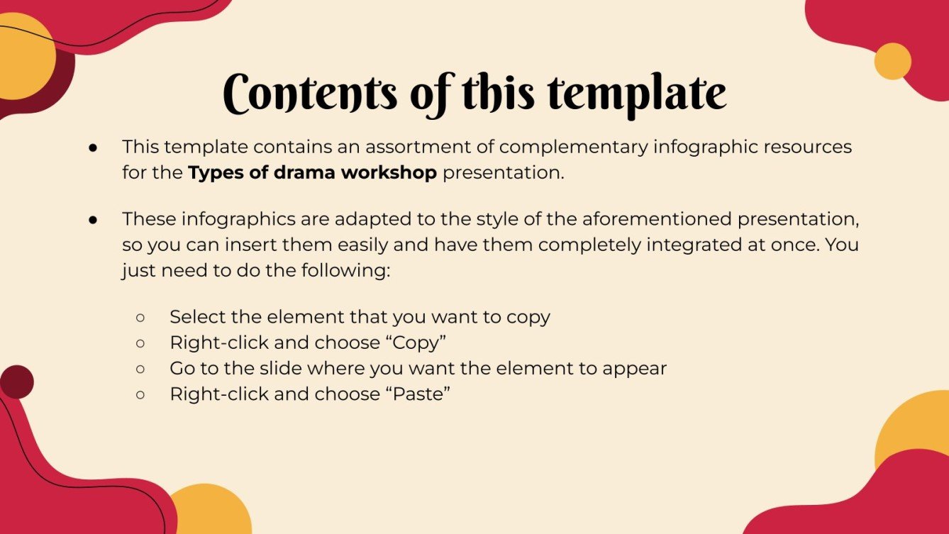 Infográficos para oficina de tipos de drama | Google Slides