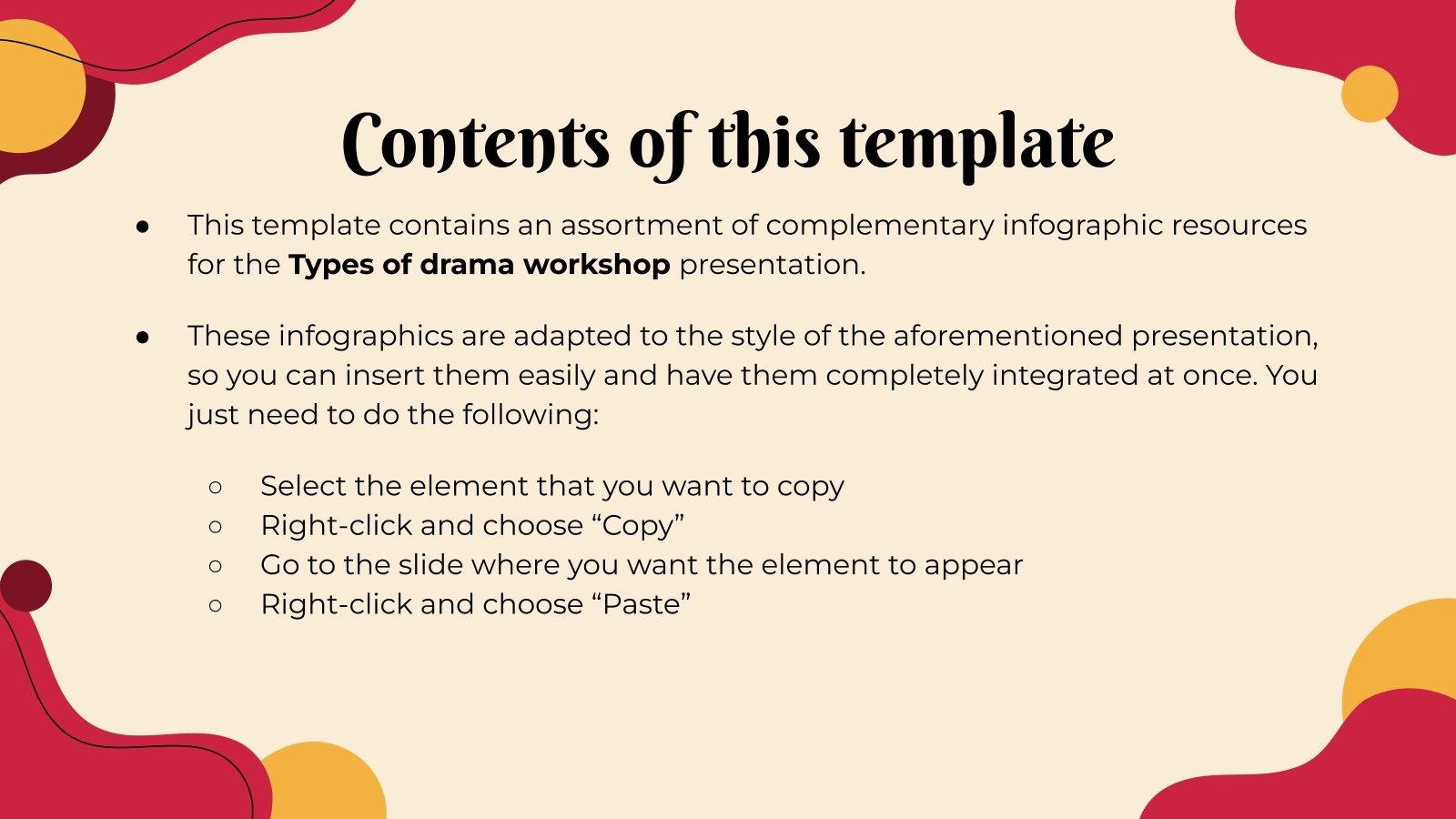 Types of Drama Workshop Infographics | Google Slides & PPT