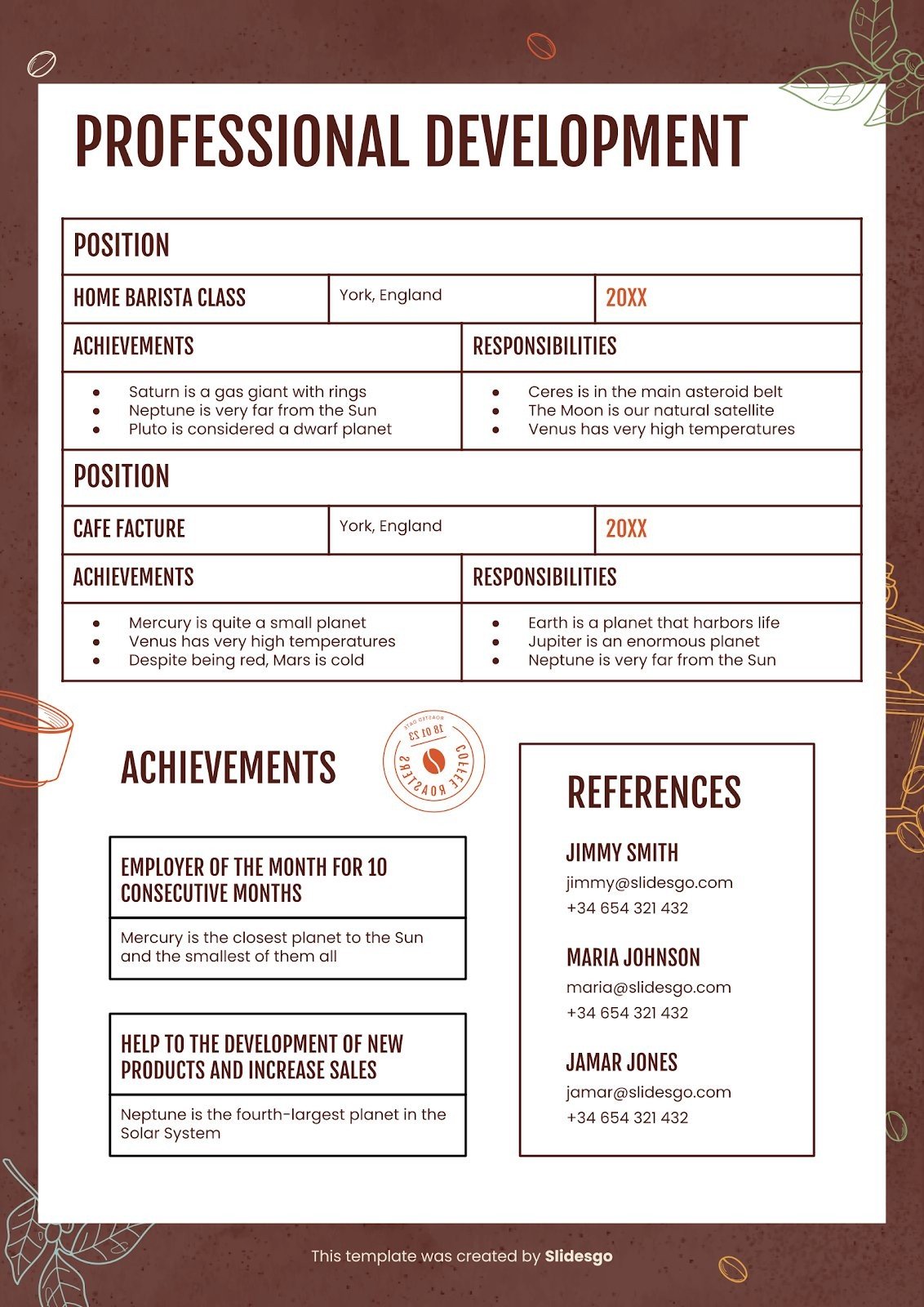 Coffee Shop Barista CV | Google Slides & PowerPoint