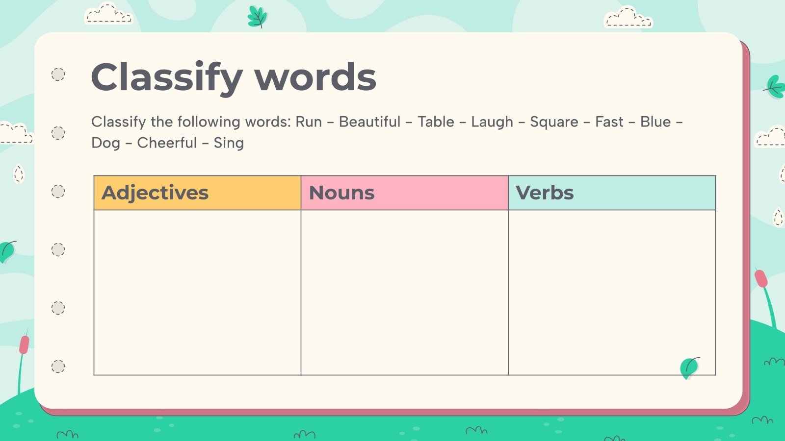 Activity Booklet: Adjectives, Nouns and Verbs