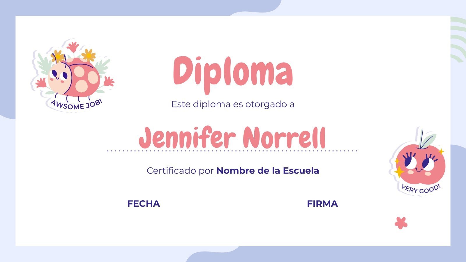 Certificados e diplomas para educação com cores doces