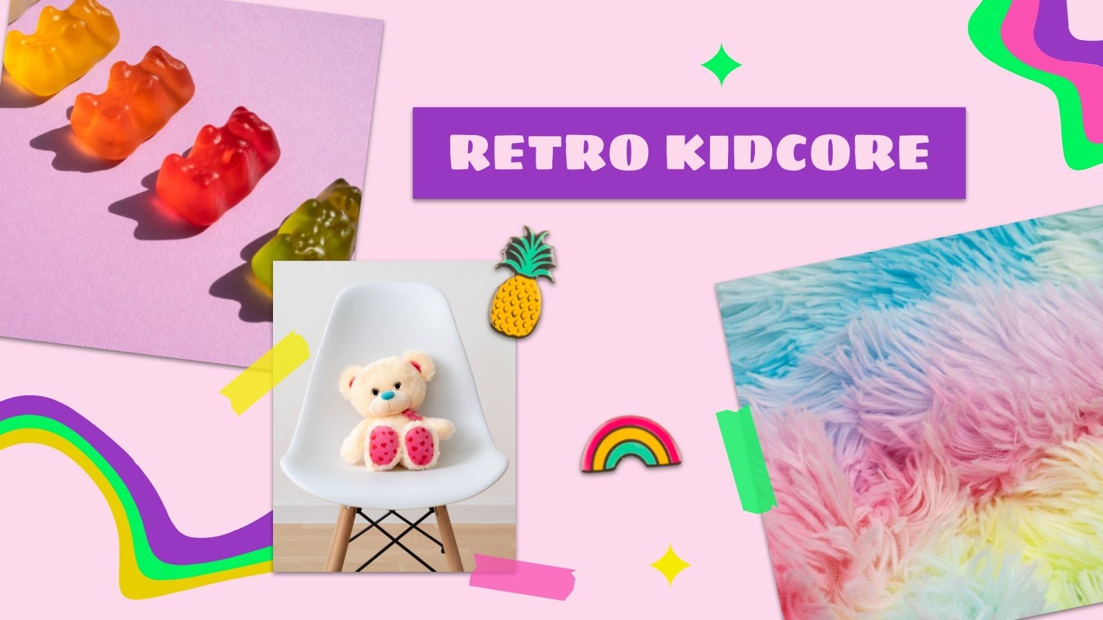 Moodboard com estética kidcore retrô | Google Slides e PPT
