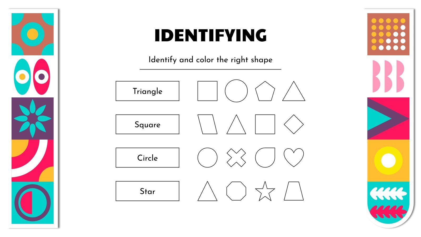 Activités d'identification des formes pour la maternelle