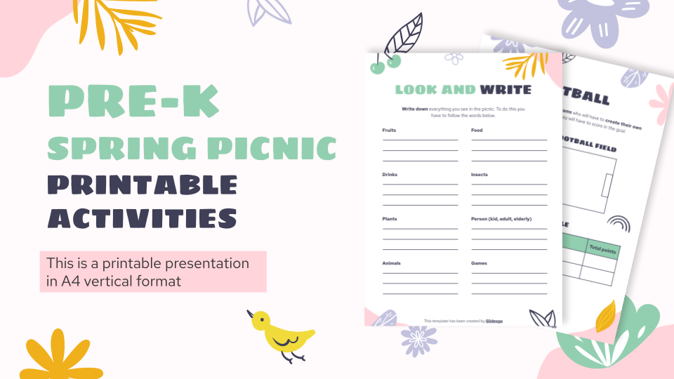 Pre-K Spring Picnic Printable Activities | Google Slides