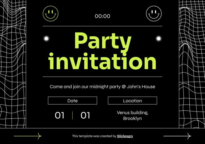 Midnight Party Printable Invitations | Google Slides & PPT
