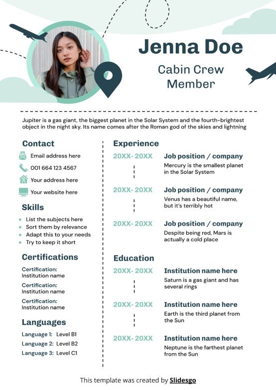Cabin Crew Member CV | Google Slides & PowerPoint