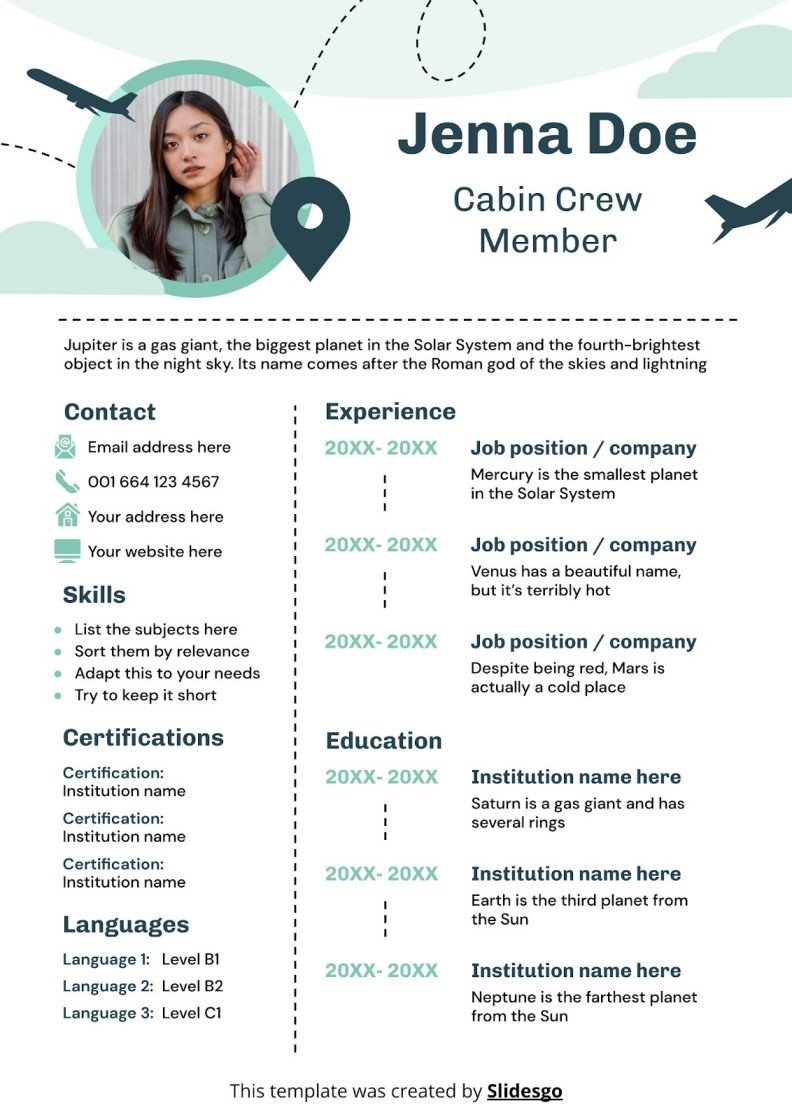 Cabin Crew Member CV | Google Slides & PowerPoint