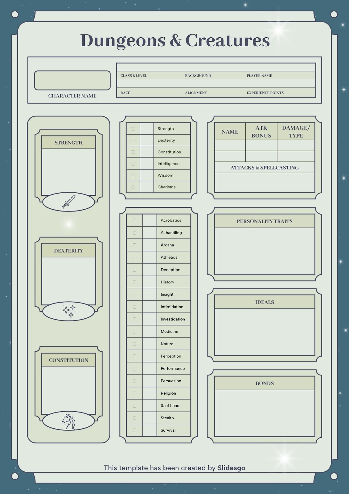 Dungeons and Creatures: Owlin Character Sheet