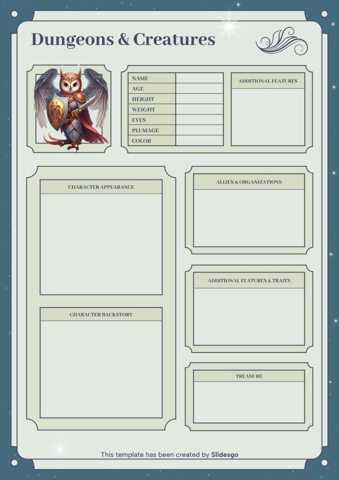 Dungeons and Creatures: Owlin Character Sheet