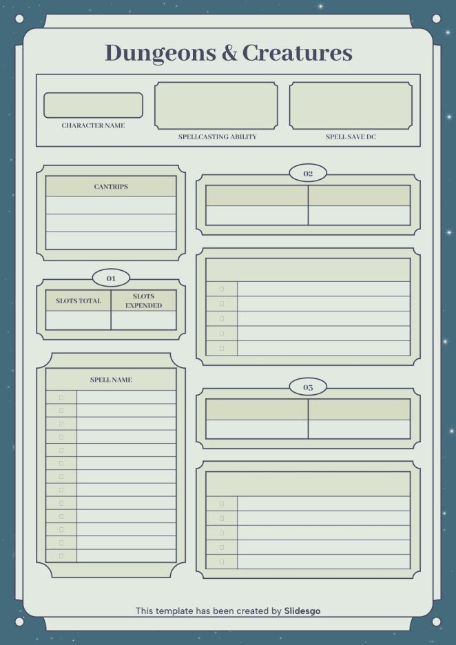 Dungeons and Creatures: Owlin Character Sheet