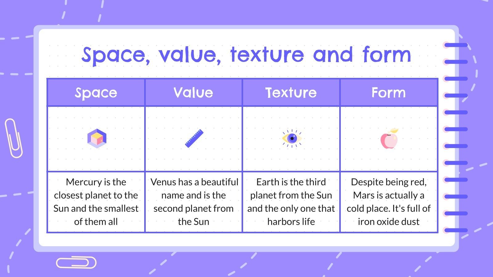 Art: Space, Value, Texture and Form Infographics