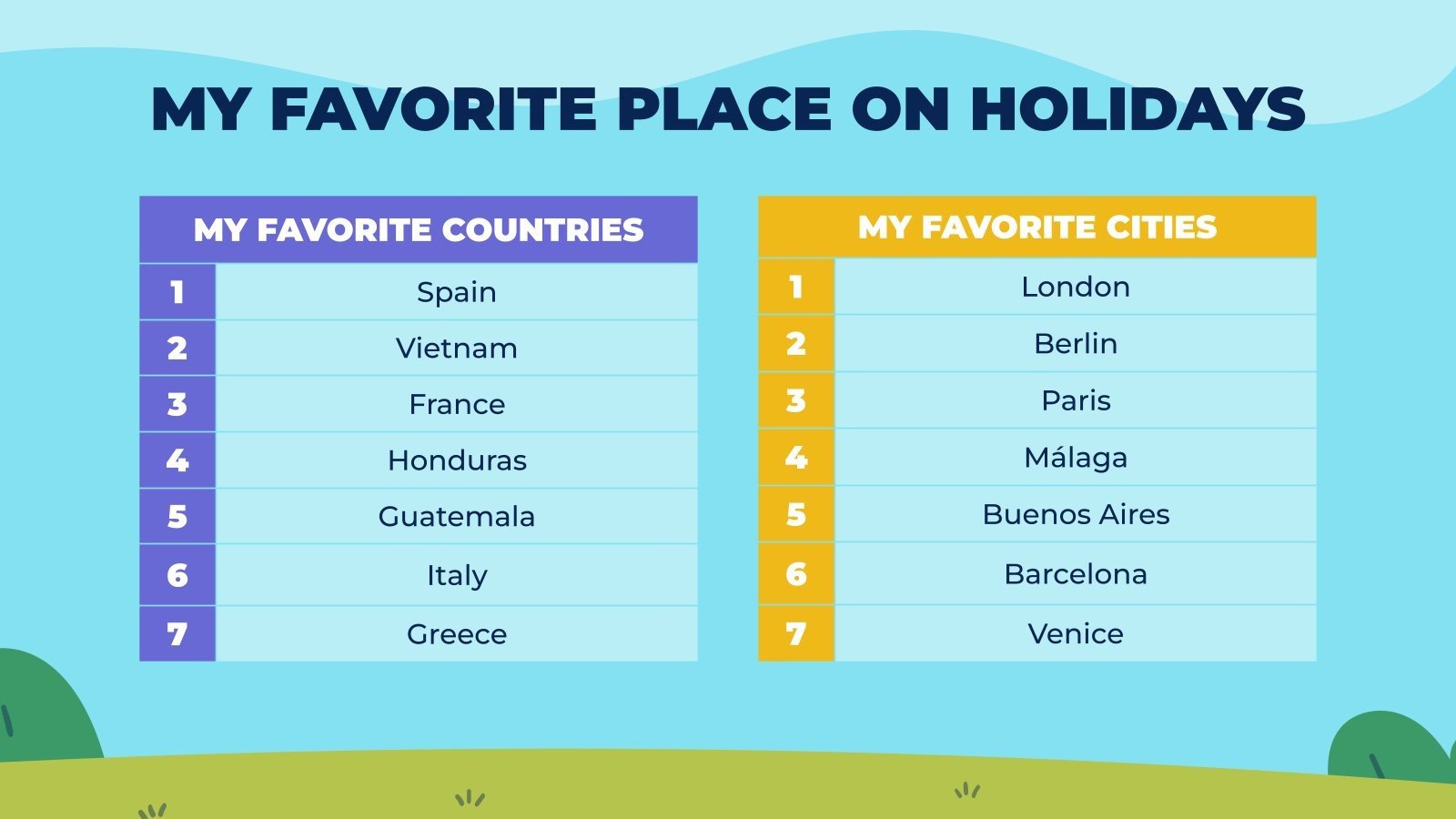 My Favorite Place on Holidays Infographics