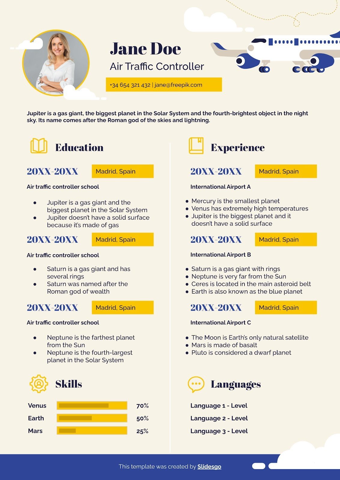Air Traffic Controller CV | Google Slides & PowerPoint