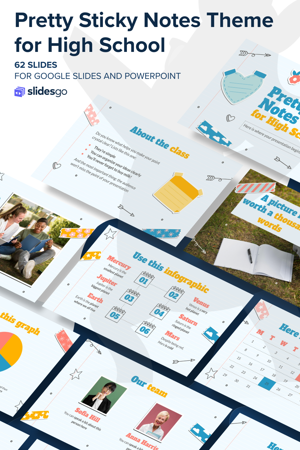 Pretty Sticky Notes Theme for High School | Google Slides