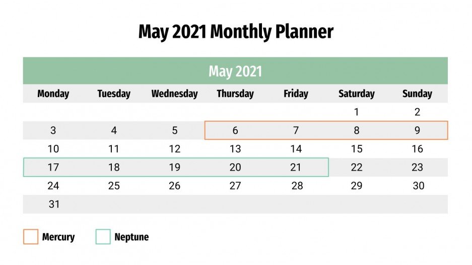Agenda infográfica del mes de mayo 2021 | Google Slides
