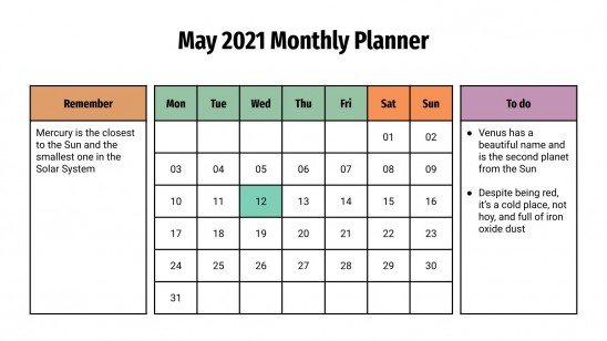 May 2021 Monthly Planner Infographics | Google Slides & PPT