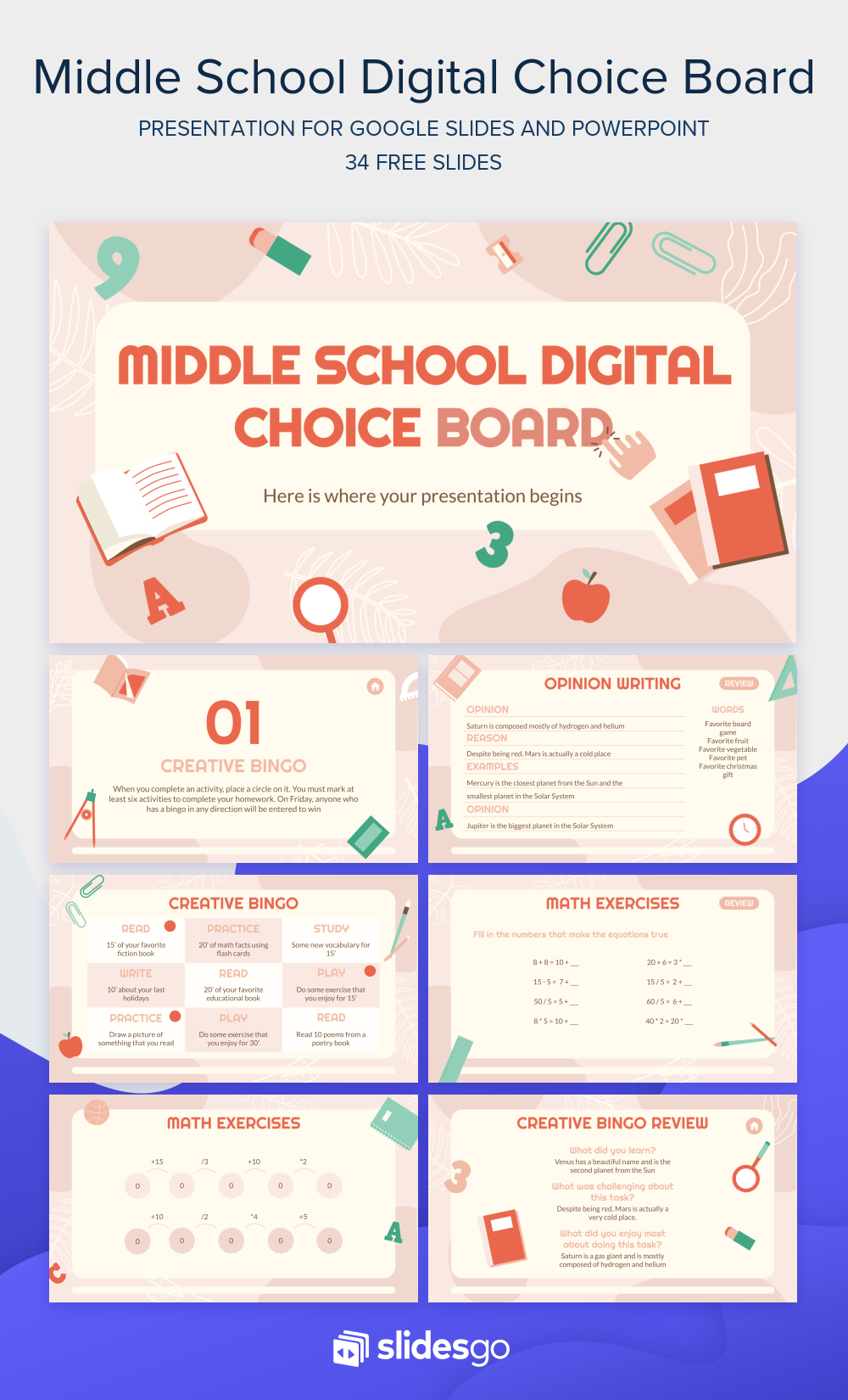 Middle School Digital Choice Boards for Google Slides & PPT