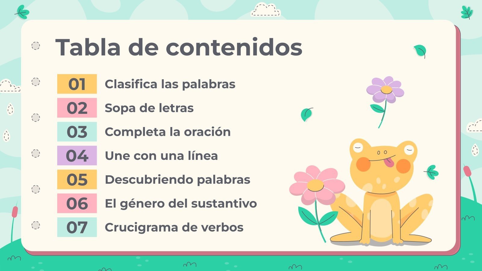 Cuadernillo de actividades: adjetivos, sustantivos y verbos