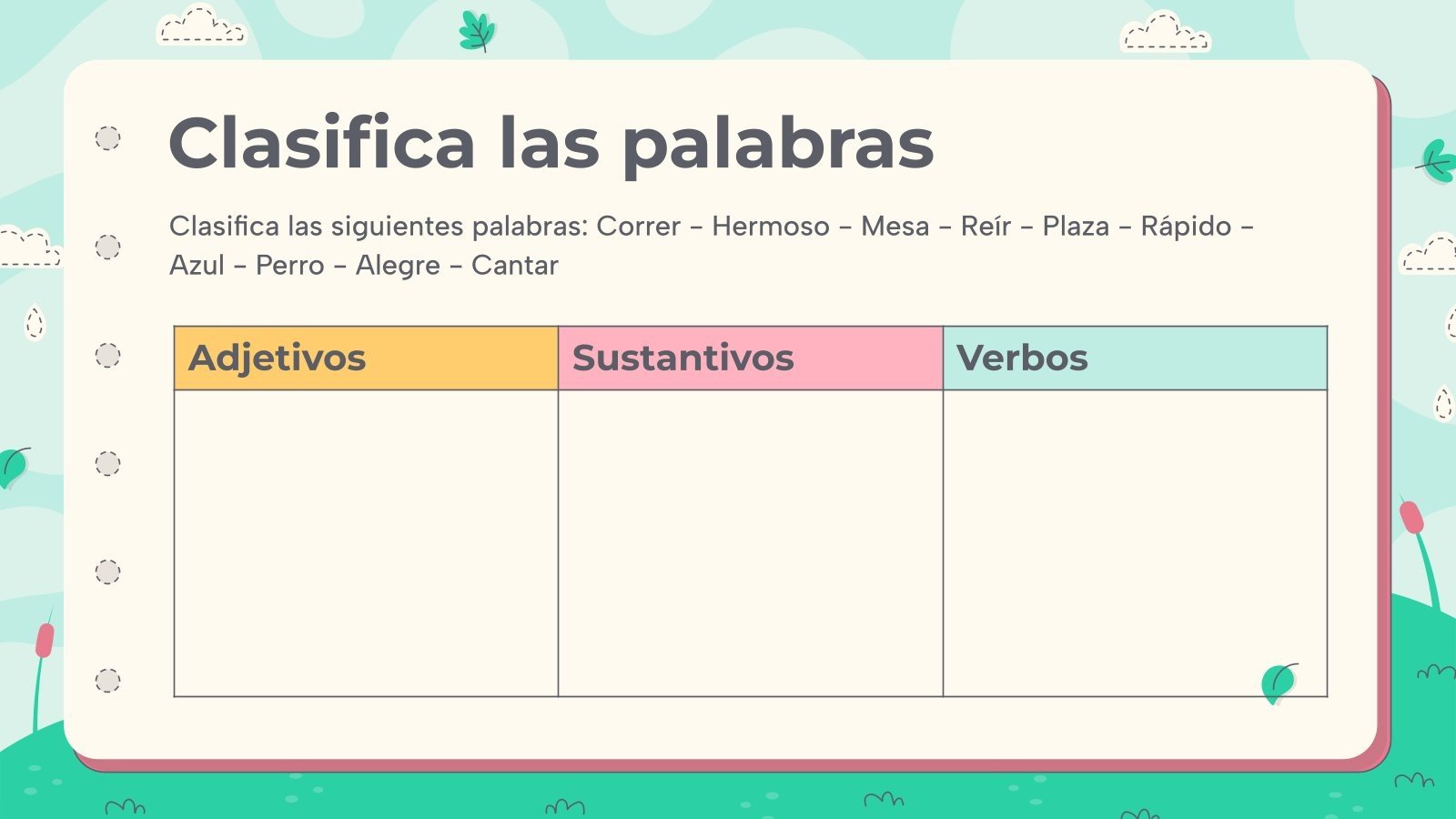 Cuadernillo de actividades: adjetivos, sustantivos y verbos