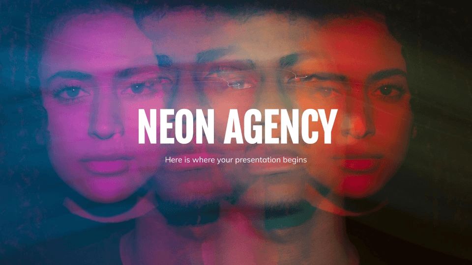 Modelos grátis com design Neon do Google Slides e PPT