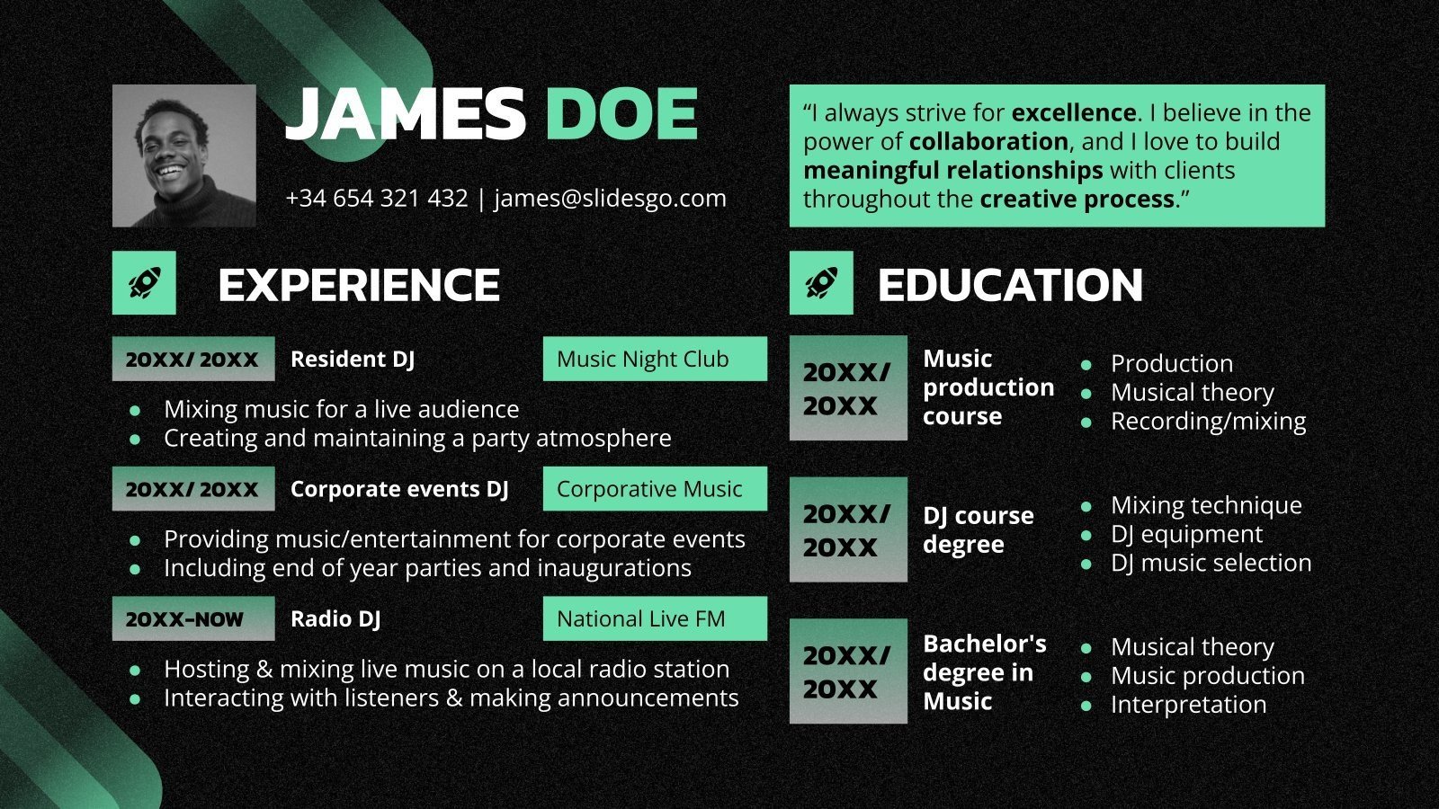 Electronic Music DJ Portfolio | Google Slides & PowerPoint