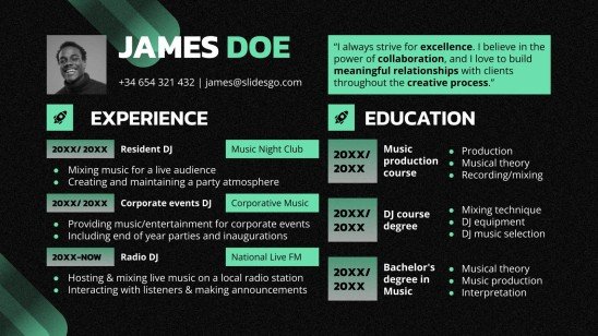 Electronic Music DJ Portfolio | Google Slides & PowerPoint